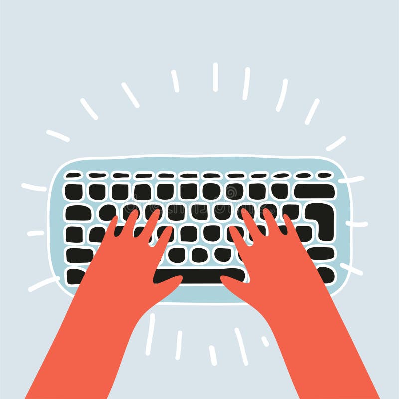 Cartoon Hands on White Keyboard and Mouse of Computer. Stock Vector ...