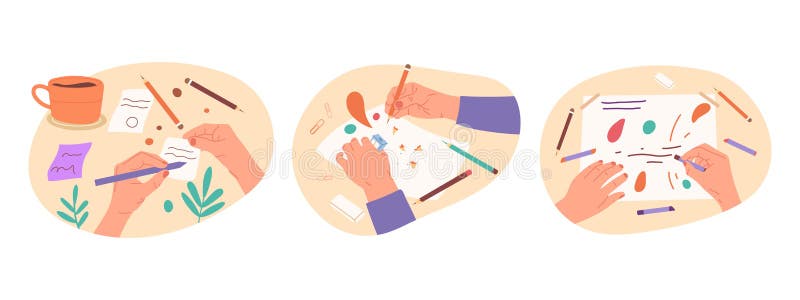 Cartoon Hands Writing, Signing Documents and Making Notes. Human Hands ...