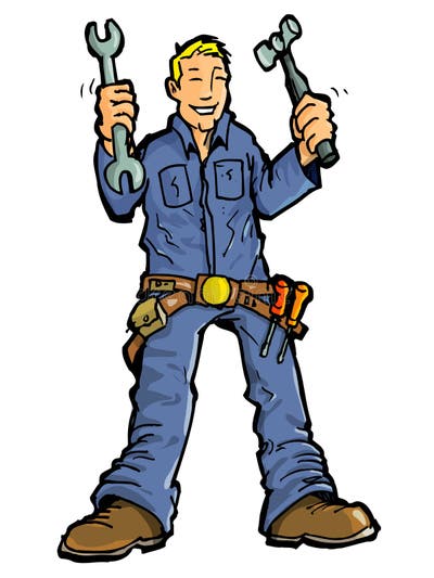 Cartoon of a Handy Man with All His Tools. Stock Vector - Illustration ...