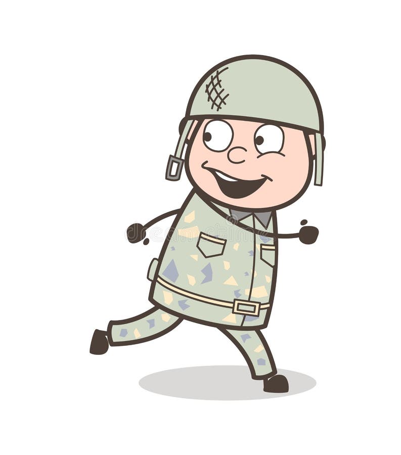 Cartoon Happy Army Guy Running Pose Vector Illustration Stock ...