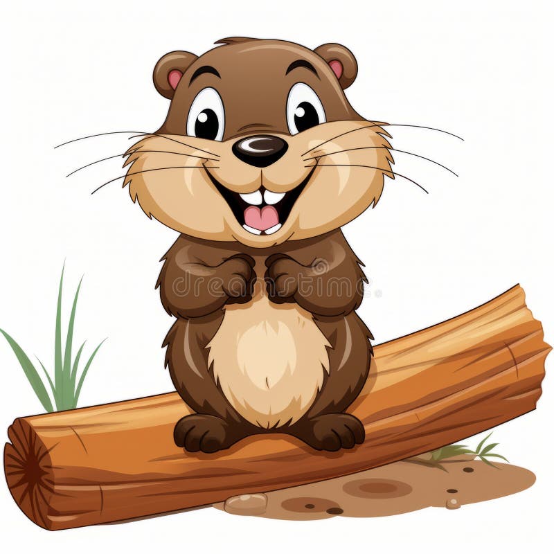 Cartoon Happy Beaver with Wood, Vector Illustration Stock Illustration ...