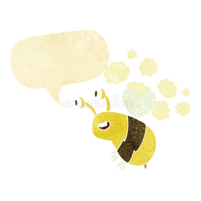 Cartoon Happy Bee with Speech Bubble Stock Illustration - Illustration ...