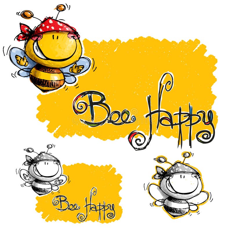 Cartoon Happy Bee with Spotted Bandana Stock Illustration ...