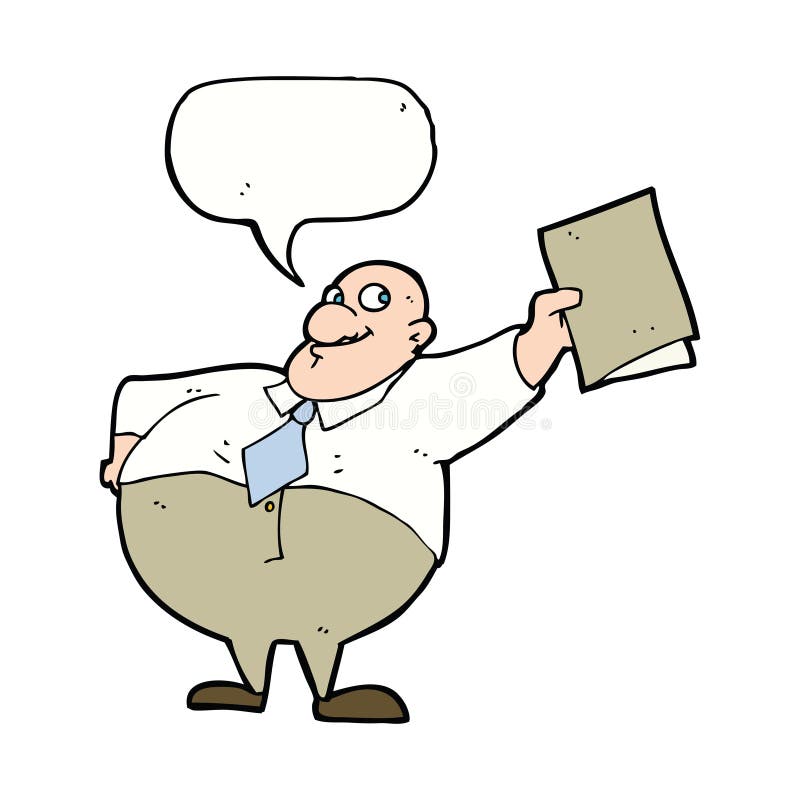 Cartoon Happy Boss with File with Speech Bubble Stock Illustration ...