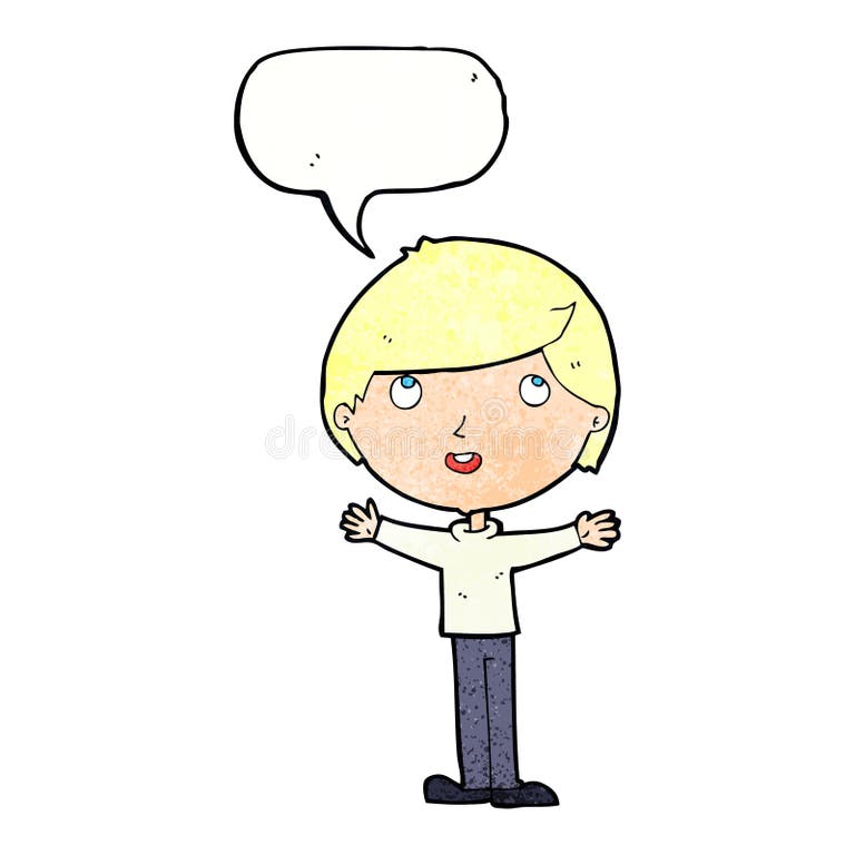 Cartoon Happy Boy with Speech Bubble Stock Illustration - Illustration ...