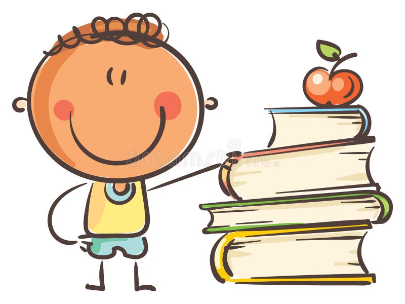 Cartoon Happy Boy Standing with Books, Isolated on White Stock Vector ...