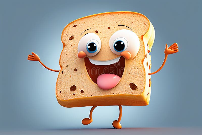 Cartoon Happy Bread Slice Character on Blue Background. Ai Generative ...