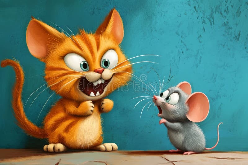 Cartoon of a Happy Cat and Mouse Laughing Together on a White ...