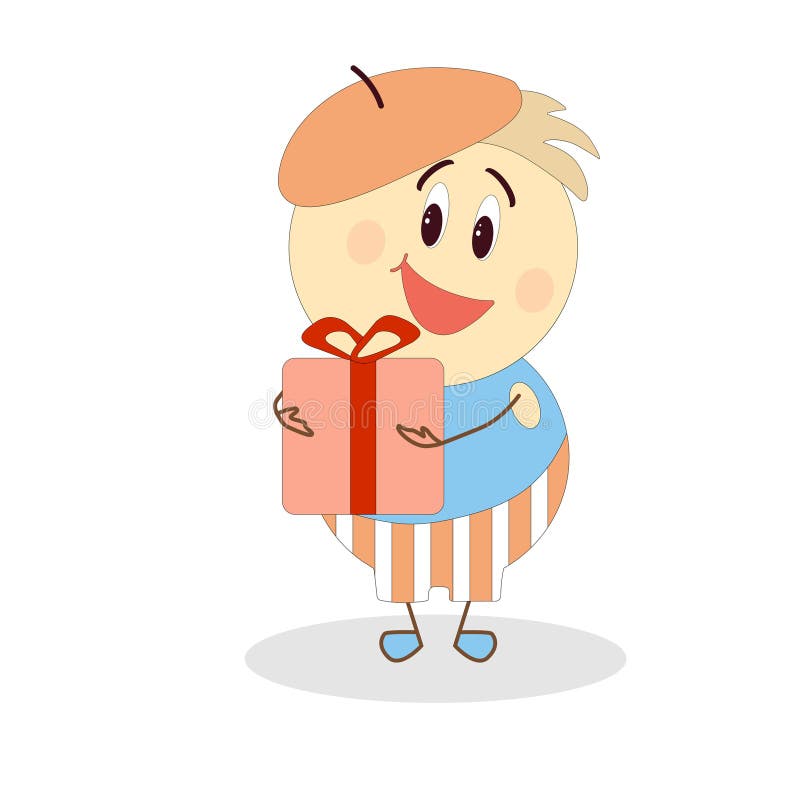 Cartoon Happy Character Holds a Gift in His Hands Stock Vector ...