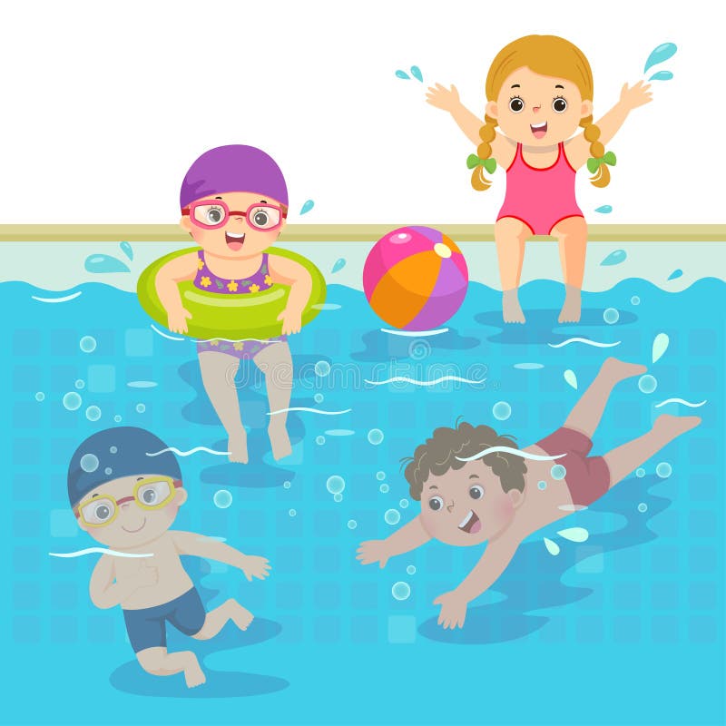 Pool Party Invitation Template Card with Kids Enjoying in Swimming Pool ...