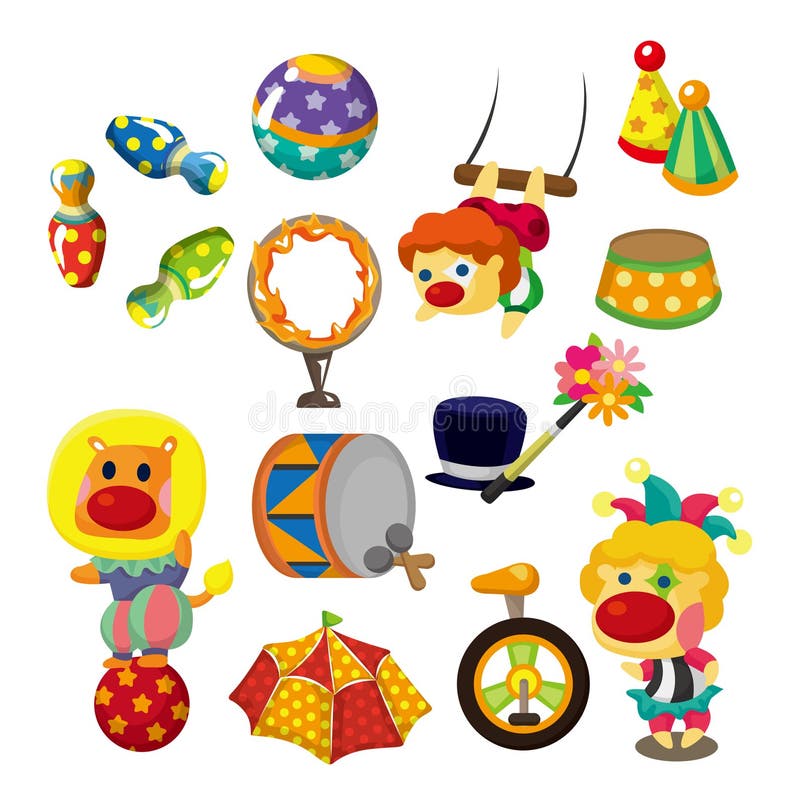 Cartoon Happy Circus Show Icons Collection Stock Vector - Illustration ...