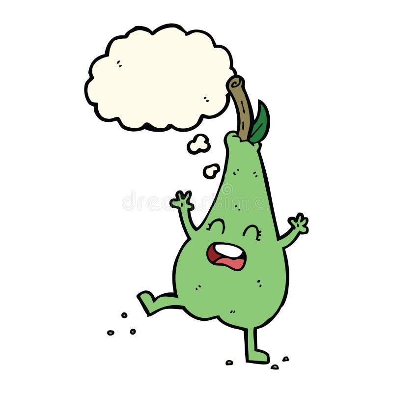 Cartoon Happy Dancing Pear with Thought Bubble Stock Illustration ...