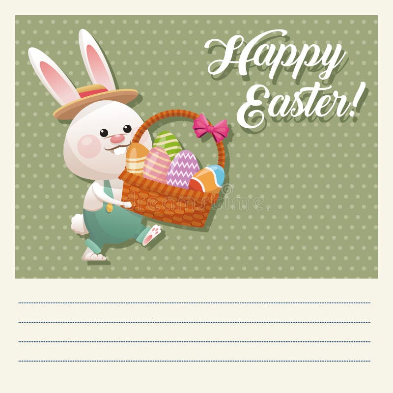 Cartoon Happy Easter Bunny Basket Egg Stock Illustration - Illustration ...