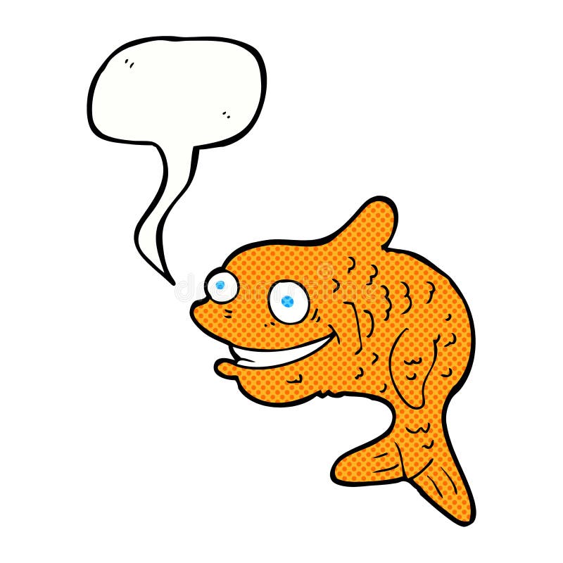 Cartoon Happy Fish with Speech Bubble Stock Illustration - Illustration ...