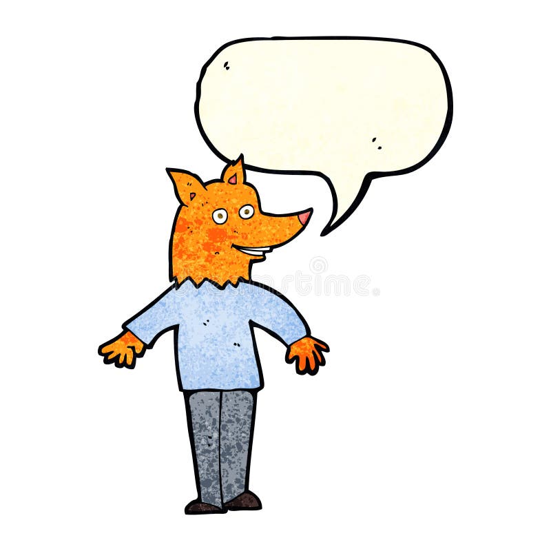 Cartoon Happy Fox Man with Speech Bubble Stock Illustration ...