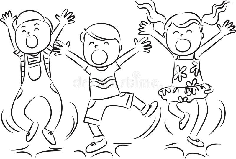 Cartoon happy jumping kids stock illustration. Illustration of smile ...