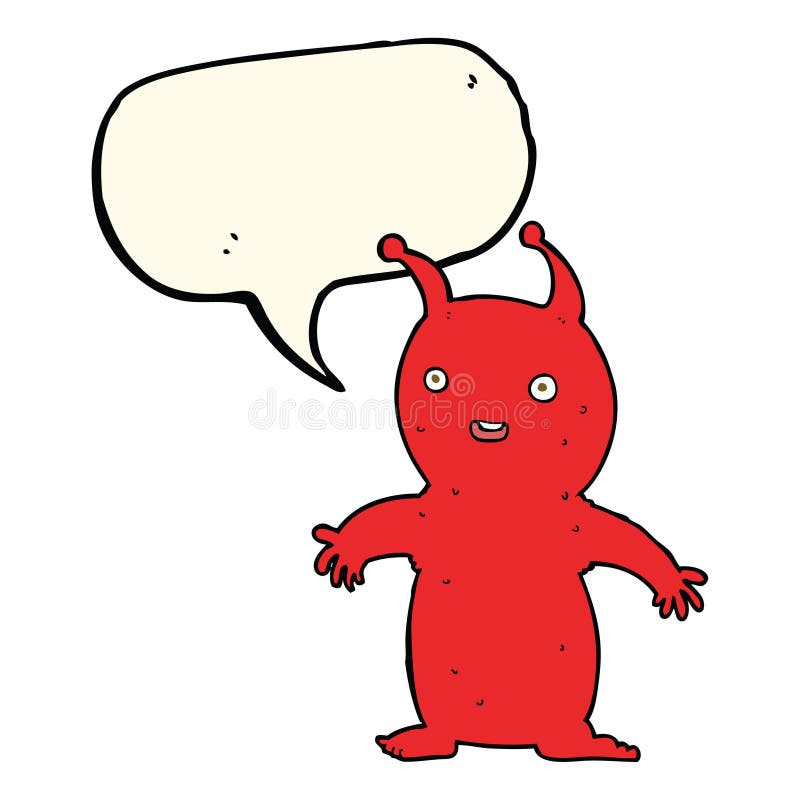 Cartoon Happy Little Alien with Speech Bubble Stock Illustration ...