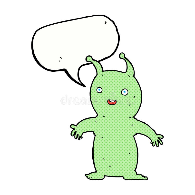Cartoon Happy Little Alien with Speech Bubble Stock Illustration ...