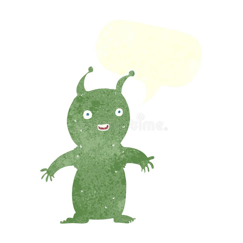 Cartoon Happy Little Alien with Speech Bubble Stock Illustration ...