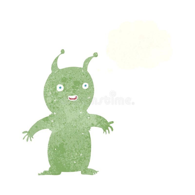 Cartoon Happy Little Alien with Thought Bubble Stock Illustration ...
