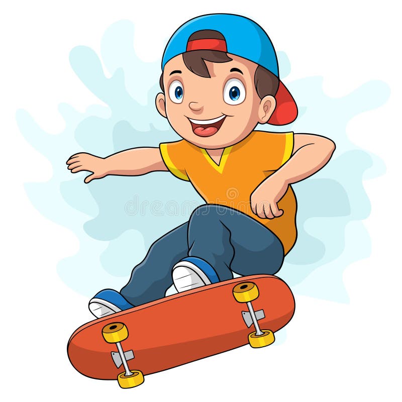 Cartoon Happy Little Boy Skateboarding Stock Vector - Illustration of ...