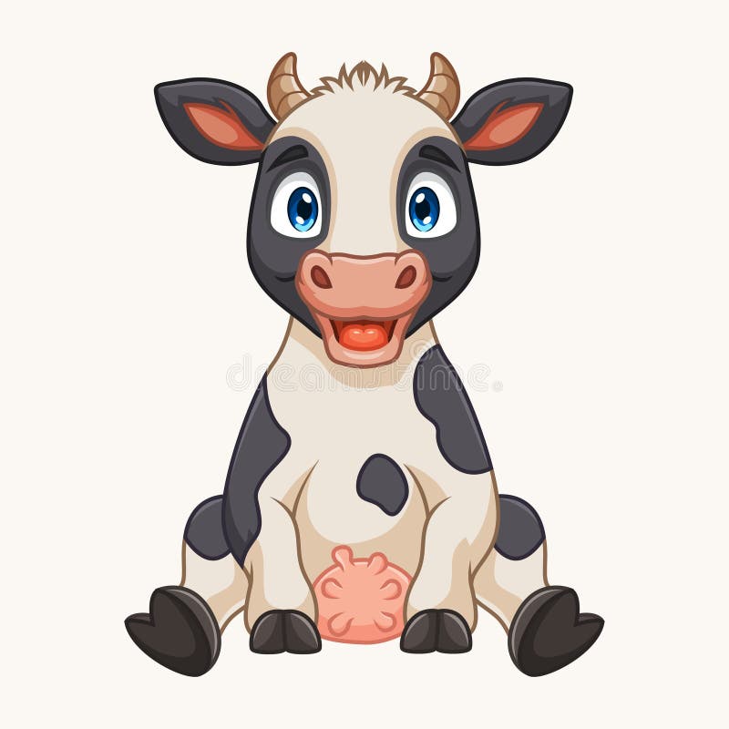 Cartoon Happy Little Cow Sitting Stock Vector - Illustration of cartoon ...