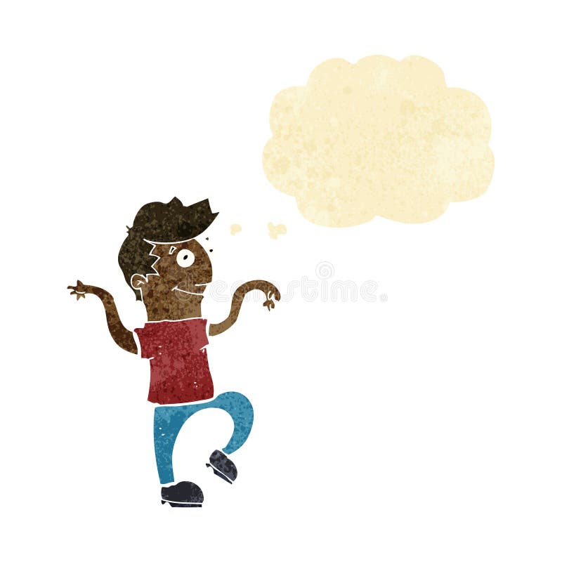 Cartoon Happy Man Doing Funny Dance with Thought Bubble Stock ...