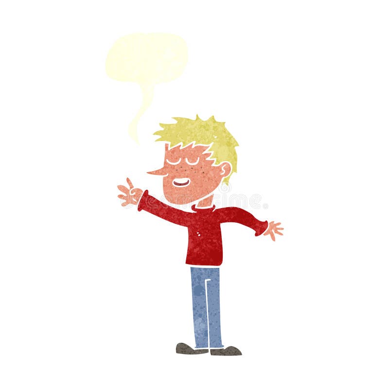 Cartoon Happy Man Reaching with Speech Bubble Stock Illustration ...