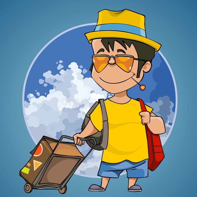 Cartoon Happy Man with a Suitcase Going on Vacation Stock Vector ...