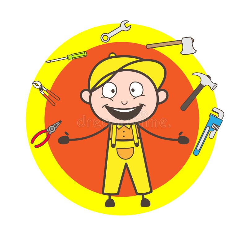 Happy mechanic man stock vector. Illustration of cartoon - 47672598