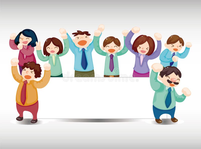 Cartoon Happy Office Workers Card Stock Vector - Illustration of girl ...