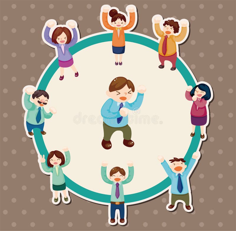 Cartoon Happy Office Workers Card Stock Vector - Illustration of frame ...