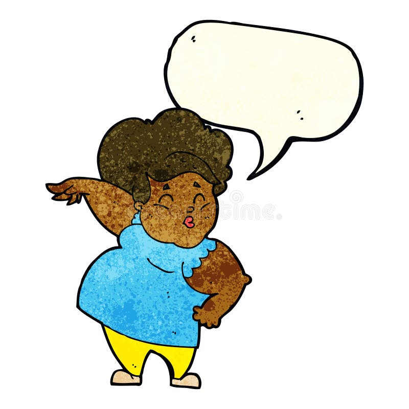 Cartoon Happy Overweight Lady with Speech Bubble Stock Illustration ...