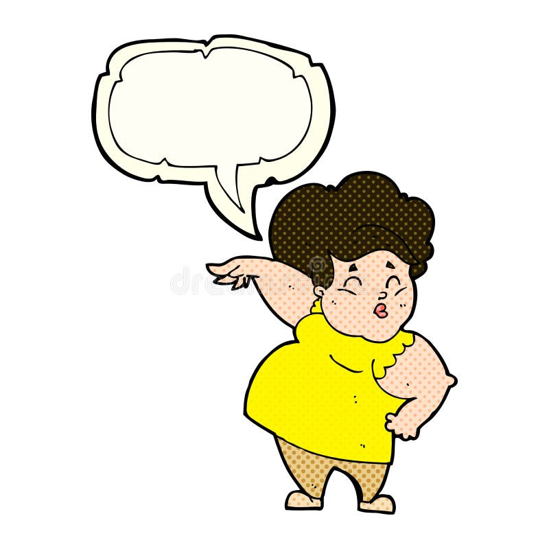 Cartoon Happy Overweight Lady with Speech Bubble Stock Illustration ...