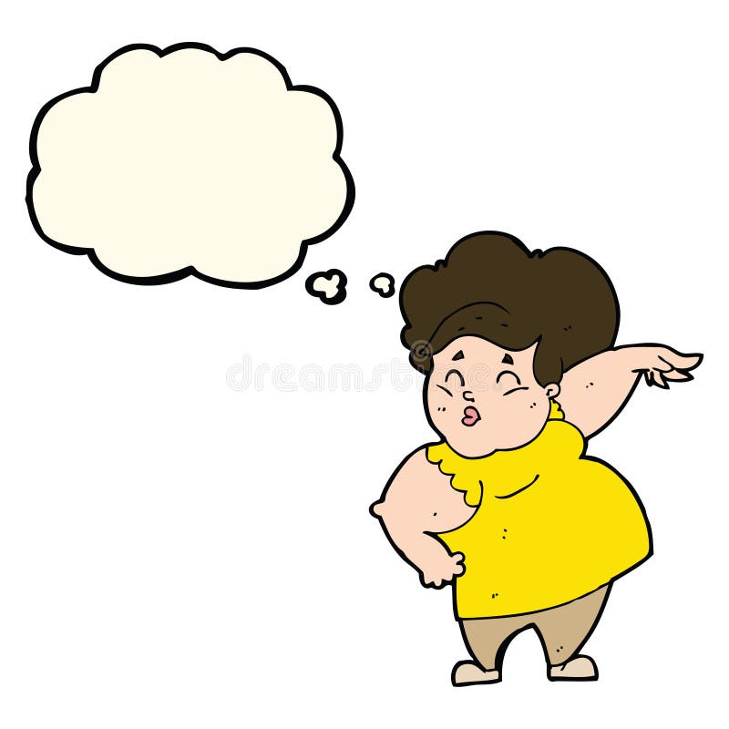 Cartoon Happy Overweight Lady with Thought Bubble Stock Illustration ...