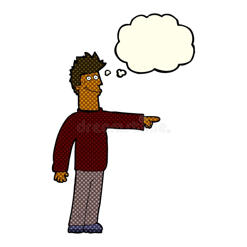 Cartoon Happy Pointing Man with Thought Bubble Stock Illustration ...