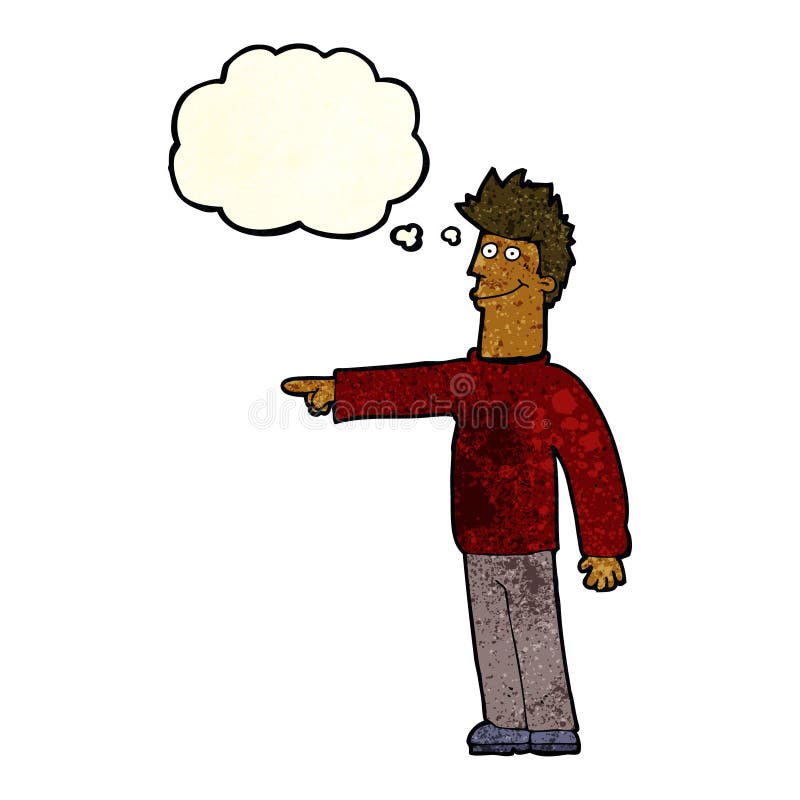 Cartoon Happy Pointing Man with Thought Bubble Stock Illustration ...