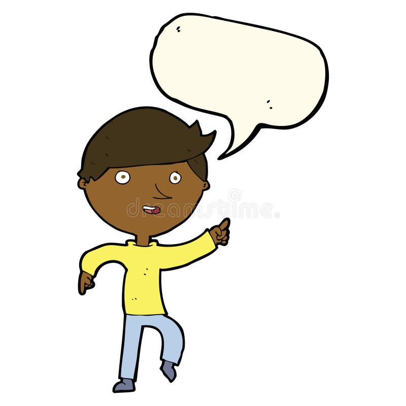 Cartoon Happy Pointing with Speech Bubble Stock Illustration ...