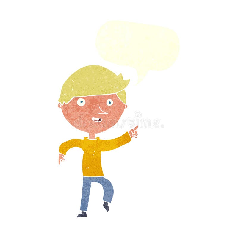 Cartoon Happy Pointing with Speech Bubble Stock Illustration ...