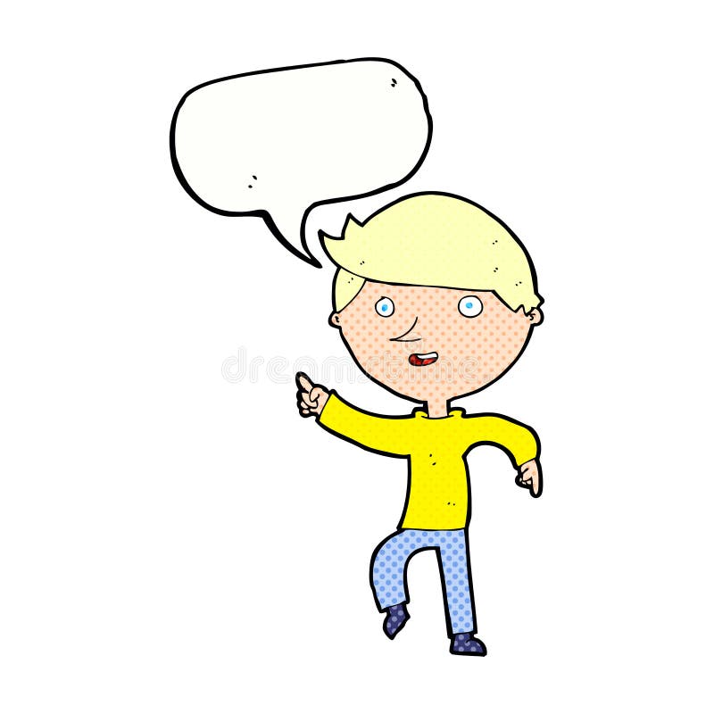 Cartoon Happy Pointing with Speech Bubble Stock Illustration ...