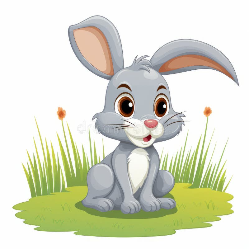 Cartoon Happy Rabbit in the Grass, Vector Illustration Stock ...