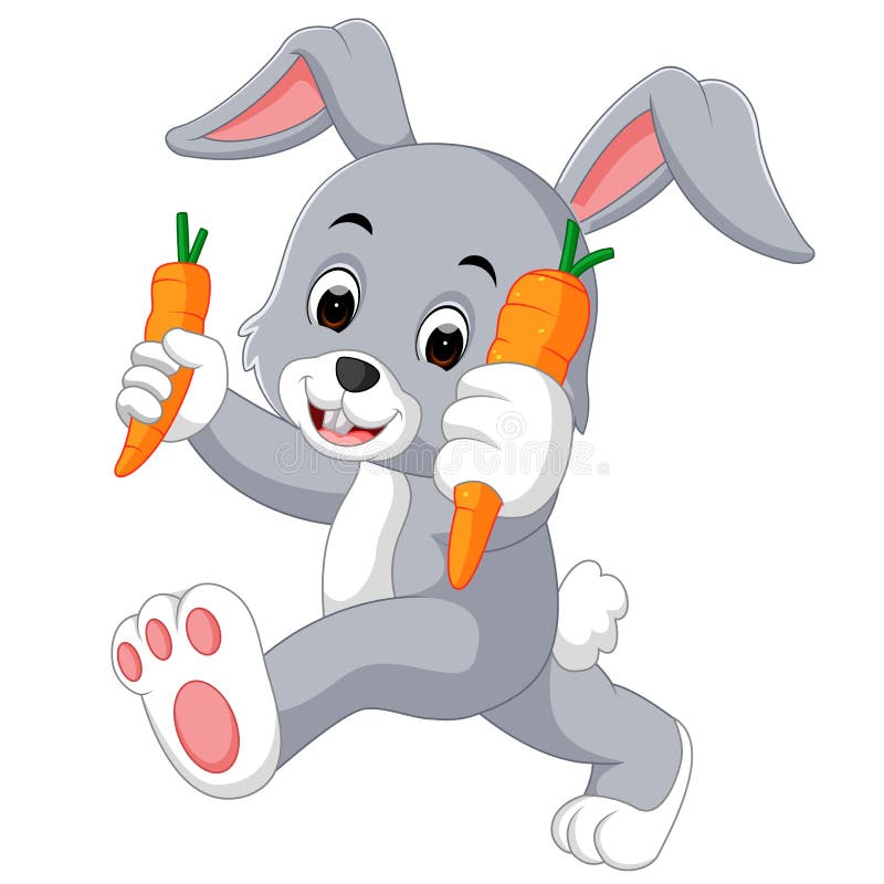 Happy Rabbit Cartoon Holding Carrot Stock Vector - Illustration of ...