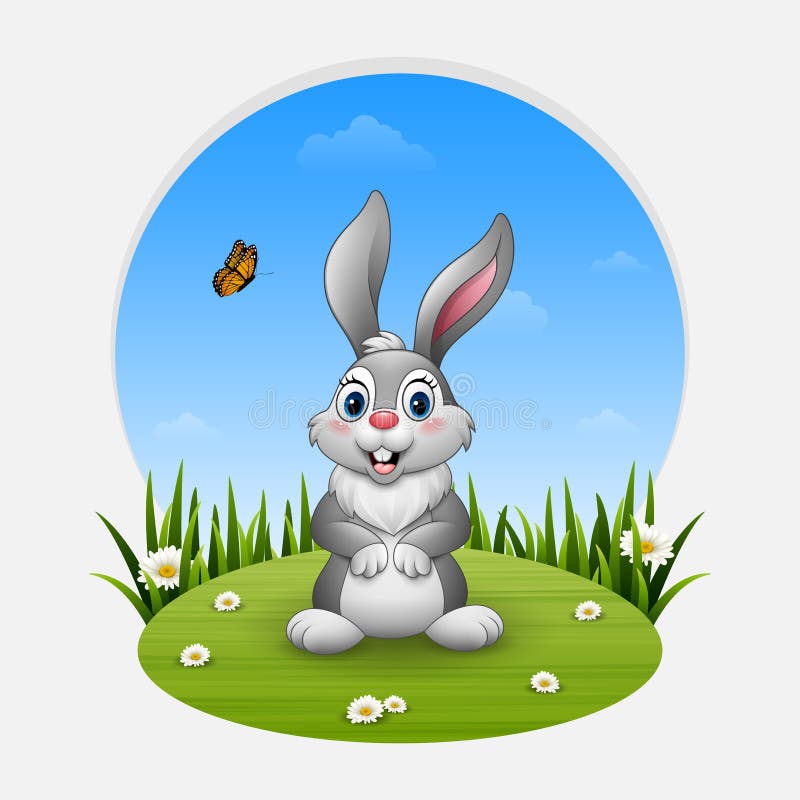 Cartoon Happy Rabbit Standing on the Grass Stock Illustration ...