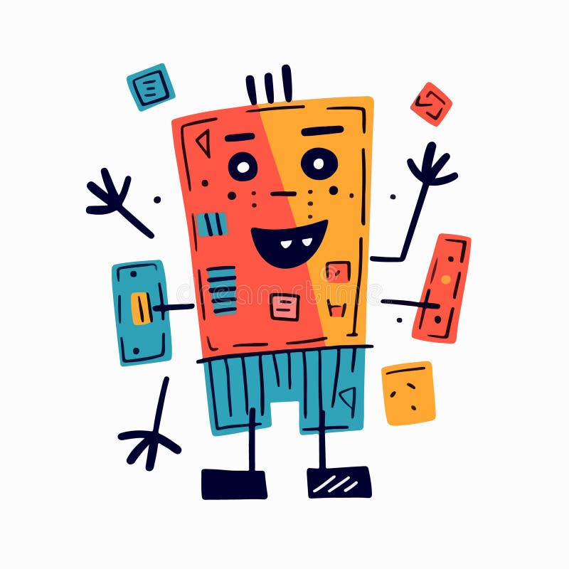 Cartoon Happy Robot Cube. Vector Illustration. Funny Cartoon Character ...