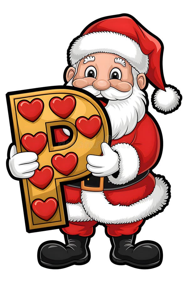 Cartoon Happy Santa Claus Holding the Letter F on White Background ...