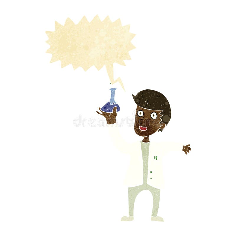 Cartoon Happy Scientist with Speech Bubble Stock Illustration ...
