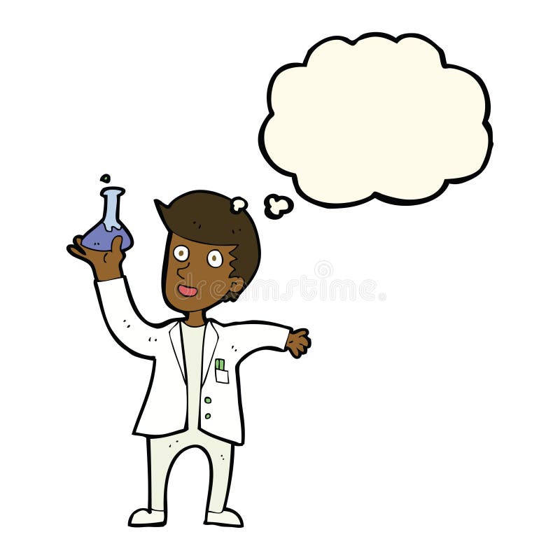 Cartoon Happy Scientist with Thought Bubble Stock Illustration ...