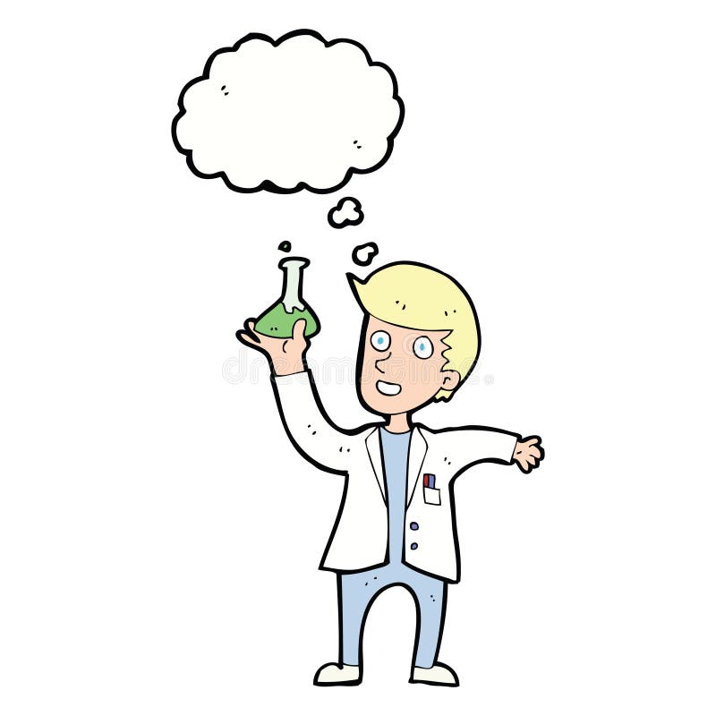 Cartoon Happy Scientist with Thought Bubble Stock Illustration ...