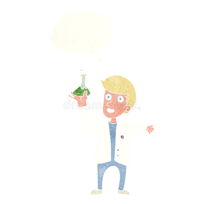Cartoon Happy Scientist with Thought Bubble Stock Illustration ...