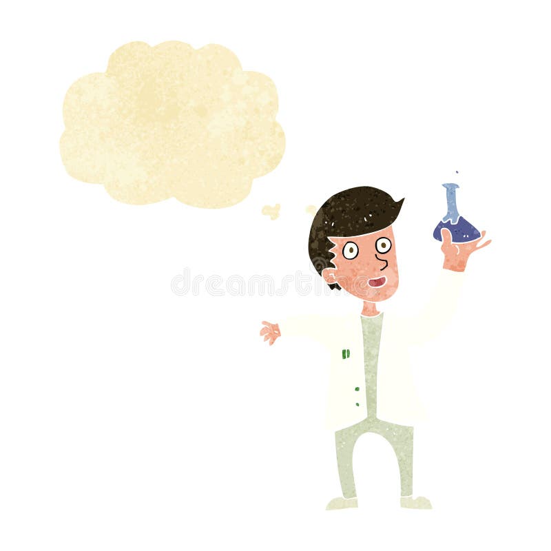 Cartoon Happy Scientist with Thought Bubble Stock Illustration ...